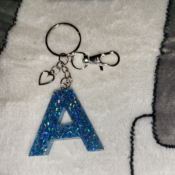 Handmade | Other | Holographic Blue Glitter Letter A Keychain | Poshmark